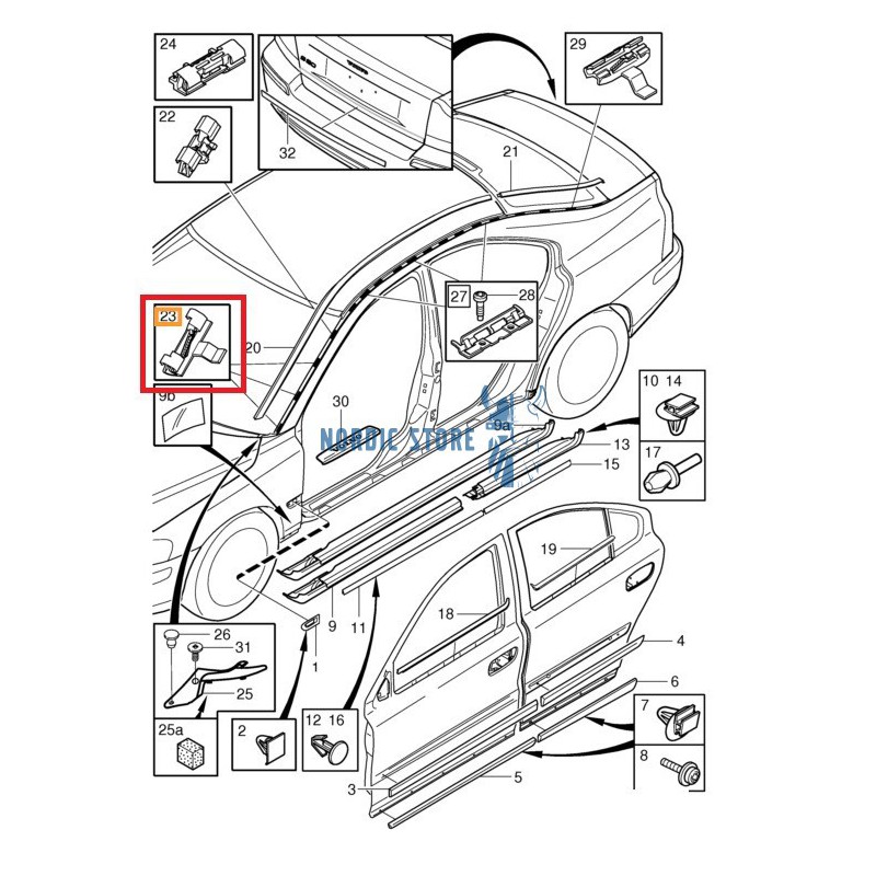 Volvo gyári alkatrészek, Volvo 30678009 szélvédő díszléc patent